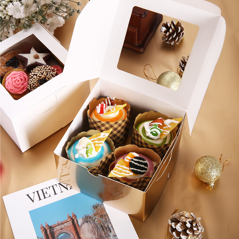 PKGSMART 2 Color 5x5x3.5 Inches Bakery Boxes with Window for Cake/Cand