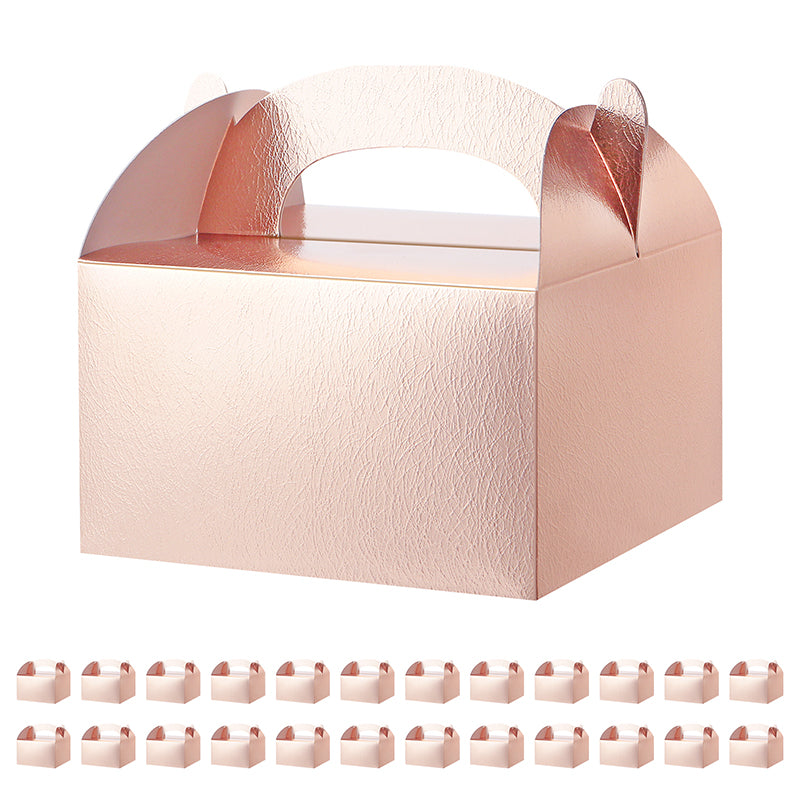 PKGSMART 6x6x3.5 Inches Glossy Rose Gold Small Gift Boxes with Grass T
